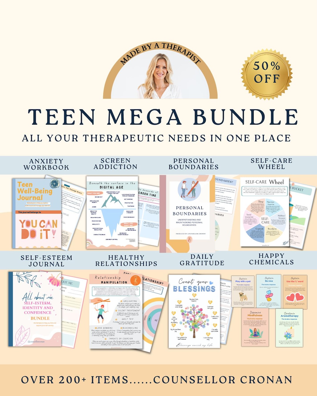 Teen Therapy Mega Worksheet Bundle, Therapy Workbook, Therapist Journal ...