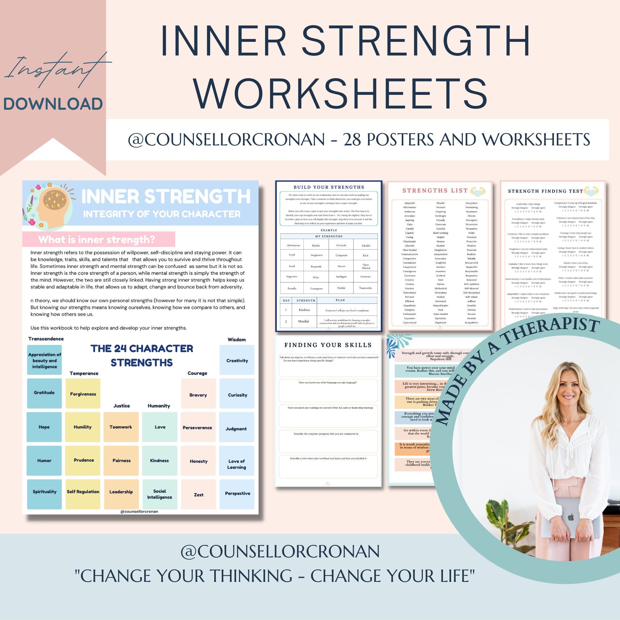 Inner Strength Worksheets Solution Focused Therapy Strengths - Etsy UK