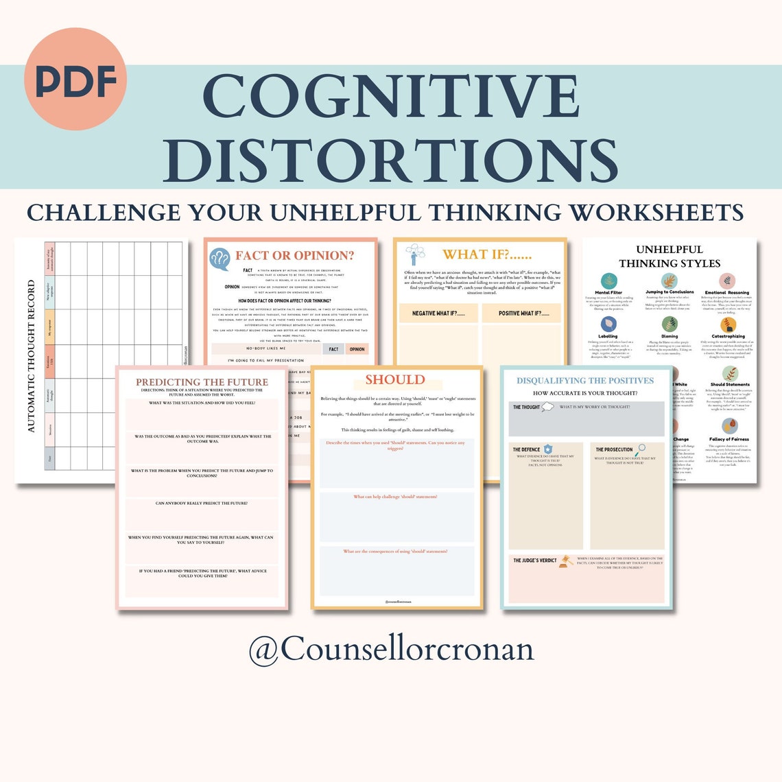 Cognitive Distortions Worksheets Challenge Unhelpful Thinking - Etsy ...