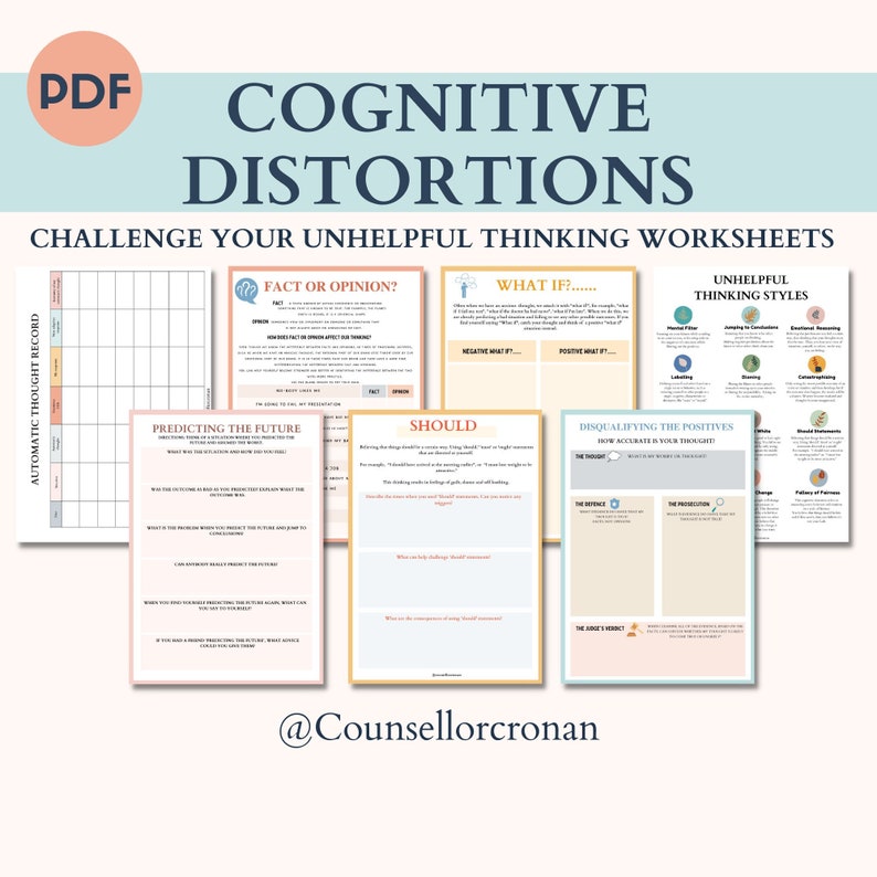 Cognitive Distortions Worksheets Challenge Unhelpful Thinking - Etsy ...