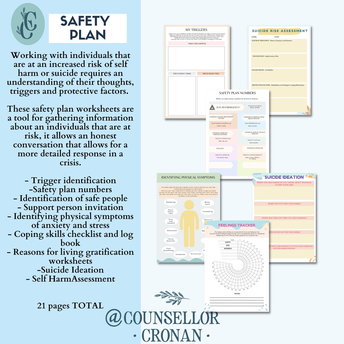 Safety Plan Worksheets Crisis Plan Workbook Suicide - Etsy