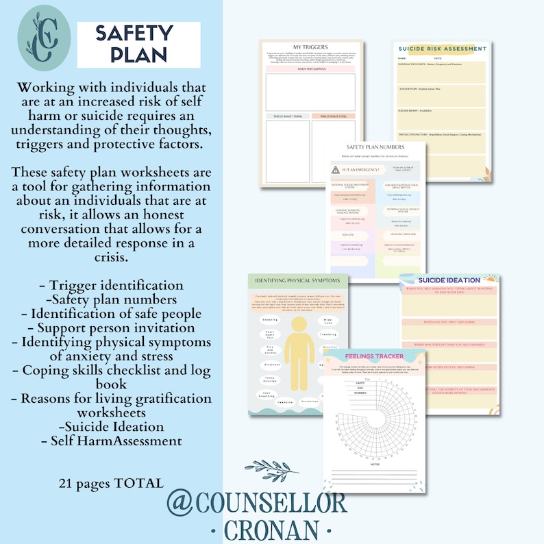 Safety Plan Worksheets Crisis Plan Workbook Suicide - Etsy