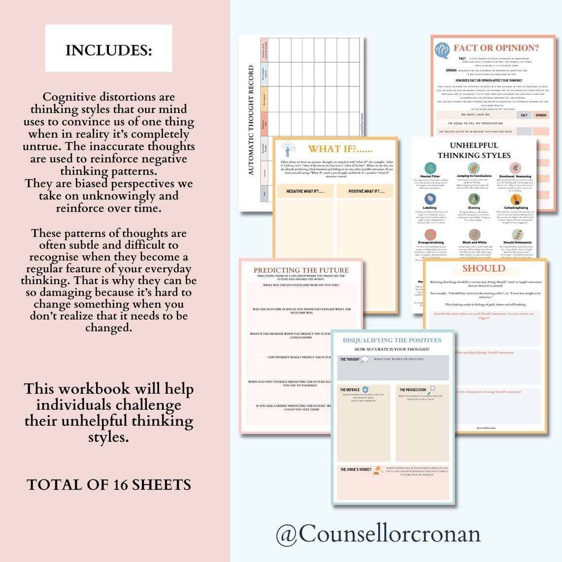 Cognitive Distortions Worksheets Challenge Unhelpful Thinking - Etsy ...