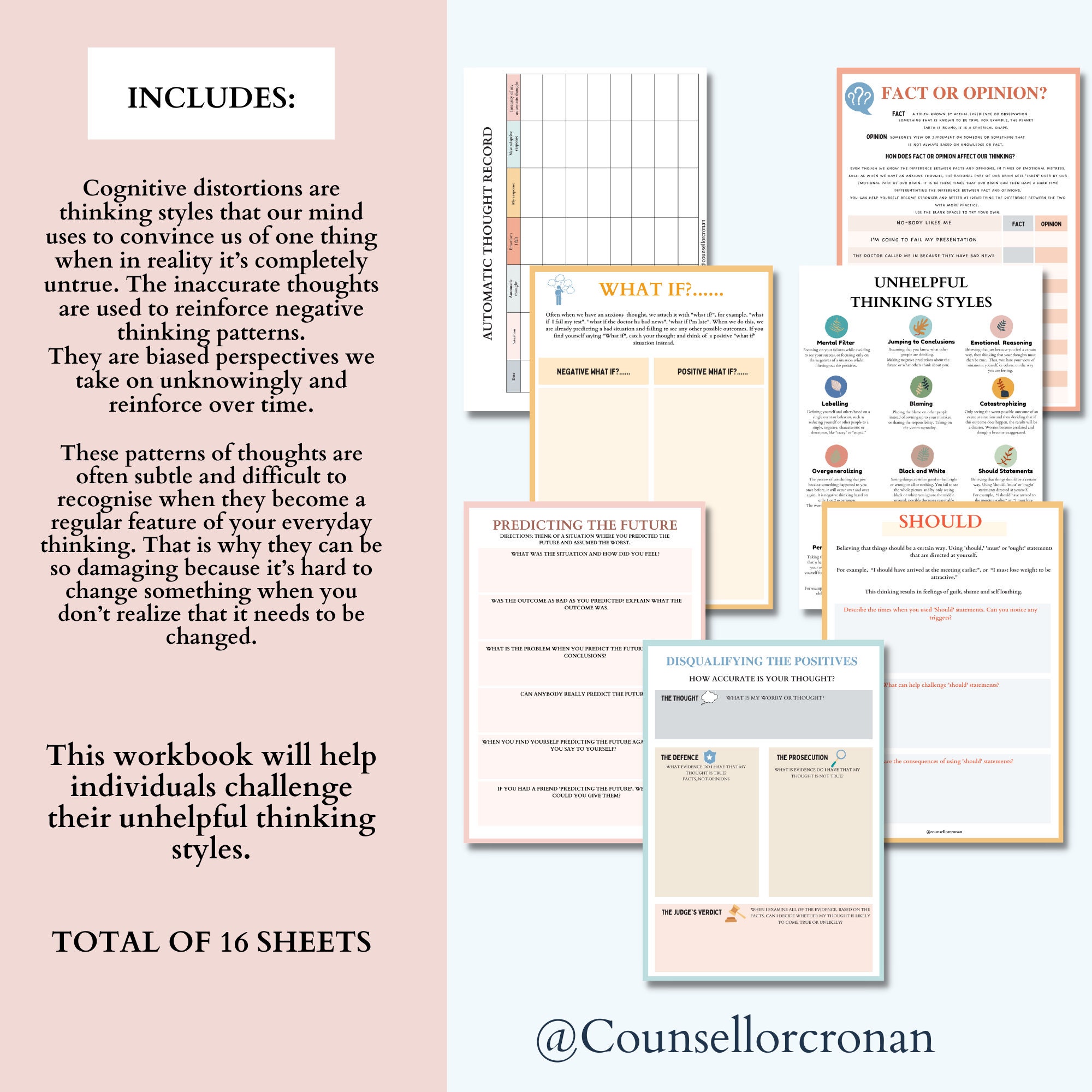 Cognitive Distortions Worksheets Challenge Unhelpful Thinking - Etsy ...