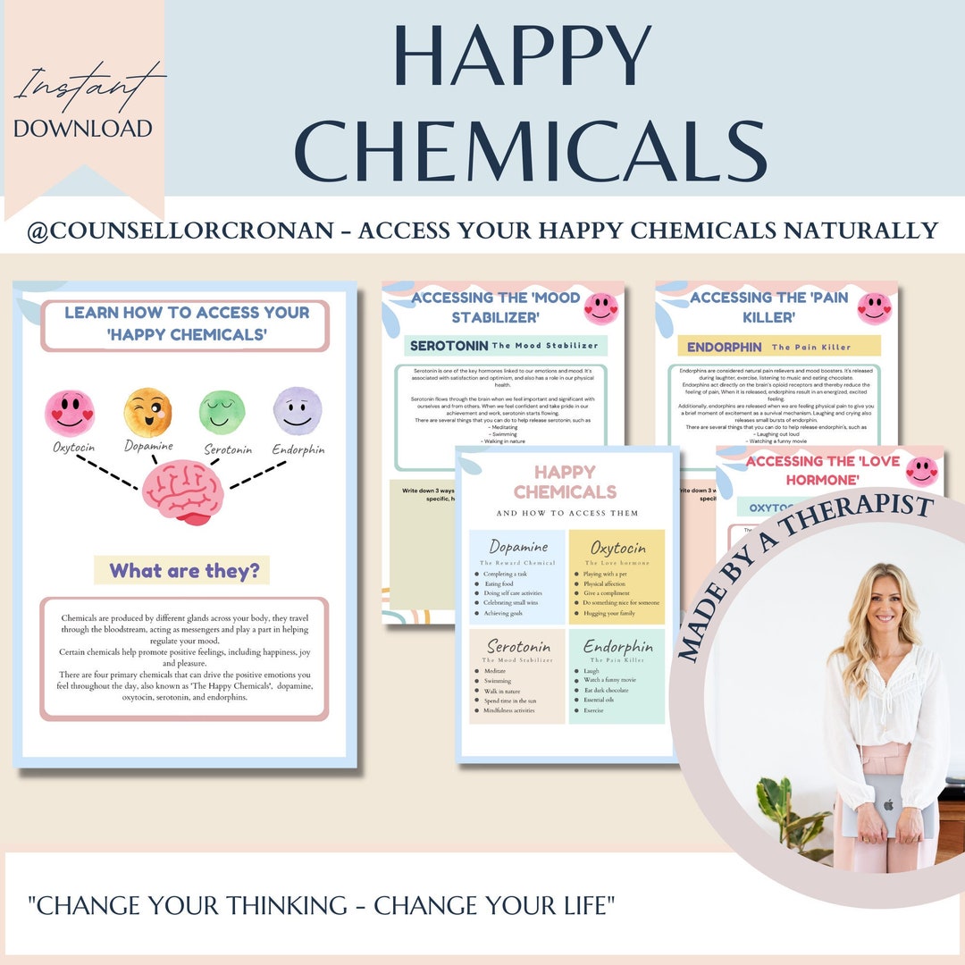 Happiness Chemical Therapy Worksheets Acceptance and - Etsy