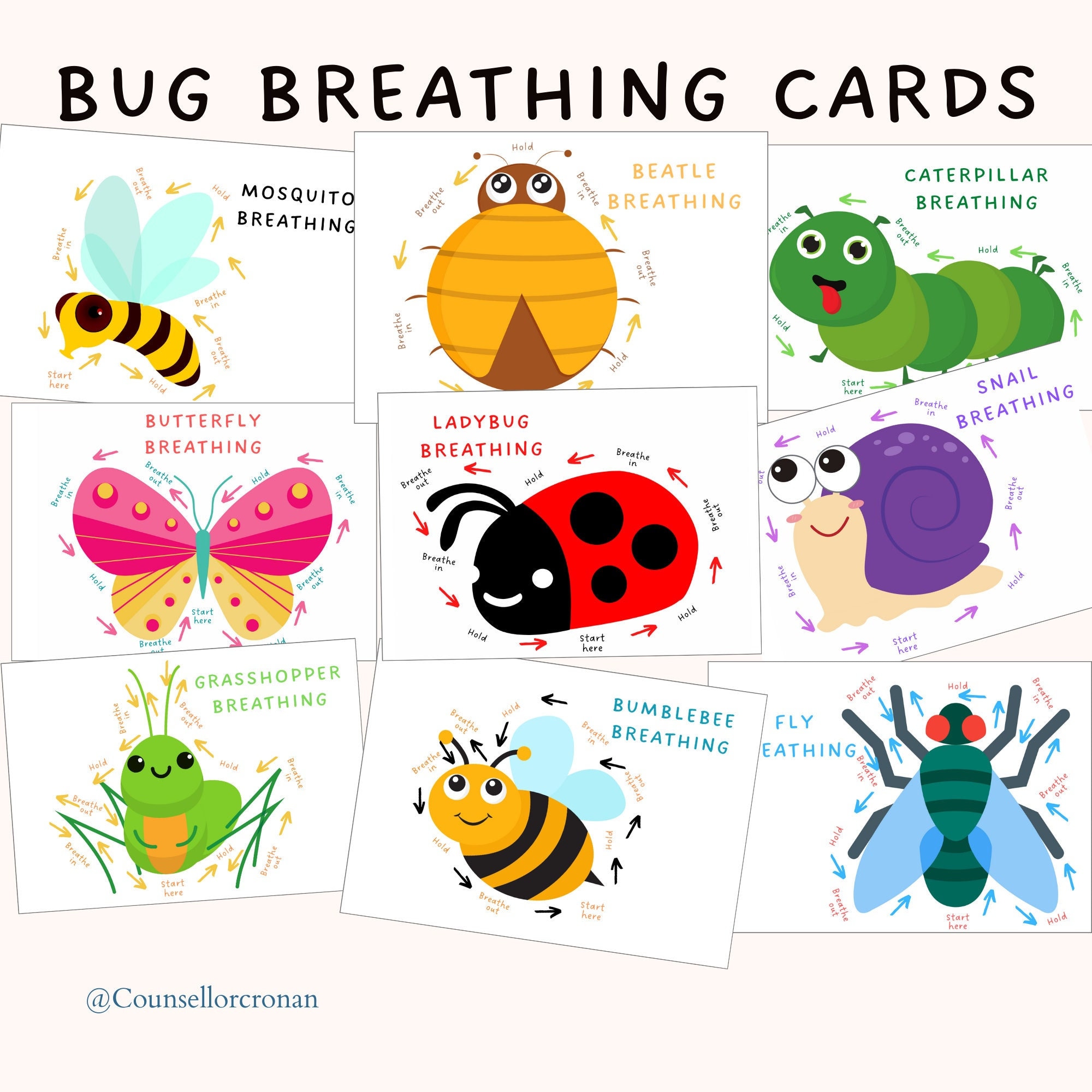 Bug Breathing Cards Kids Mindfulness Cards Coping Skills - Etsy
