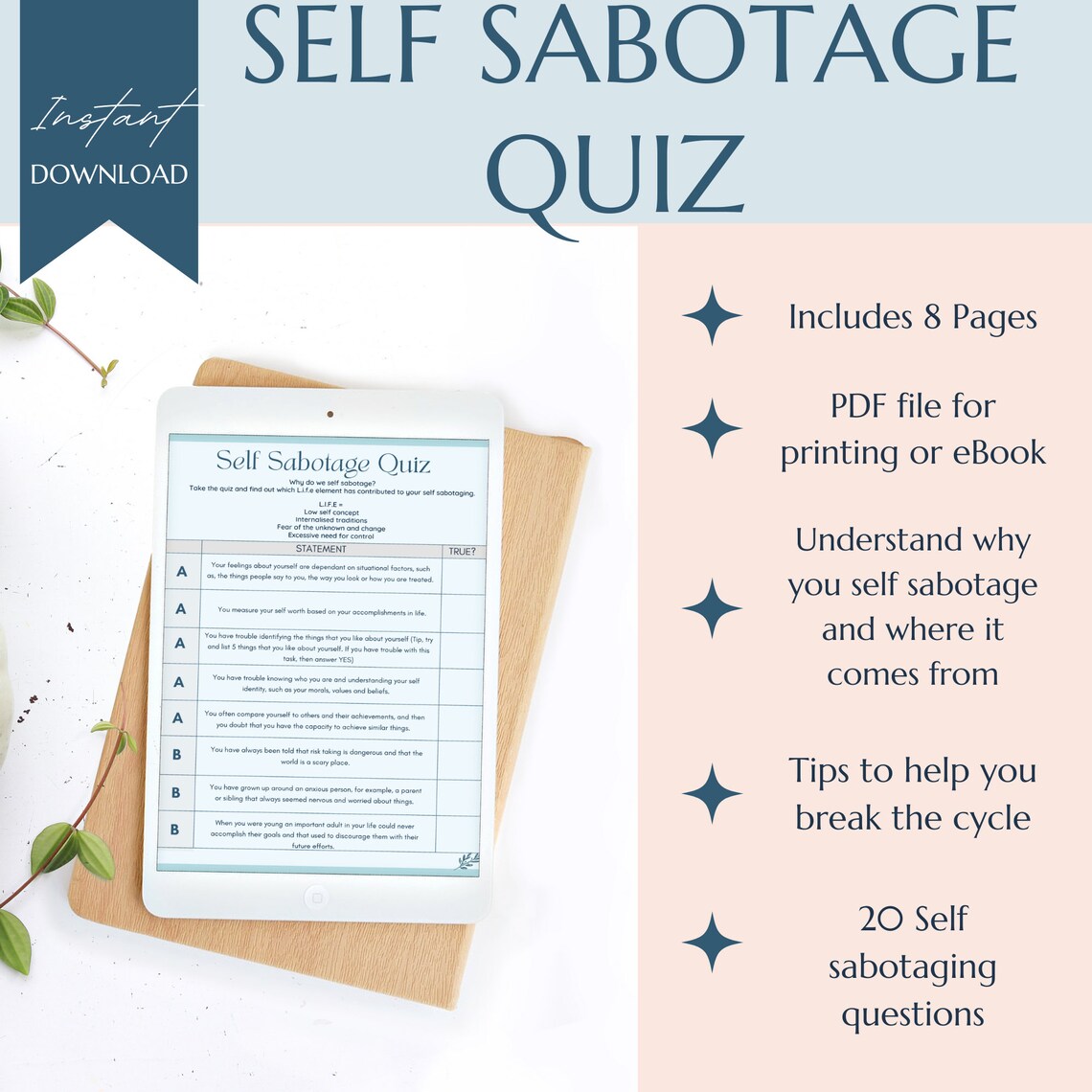 Self Sabotage Quiz Therapy Worksheets Self Love Journal - Etsy Australia