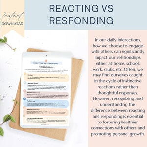 Responding Vs Reacting Worksheets. Therapy Worksheets, Psychoeducation ...