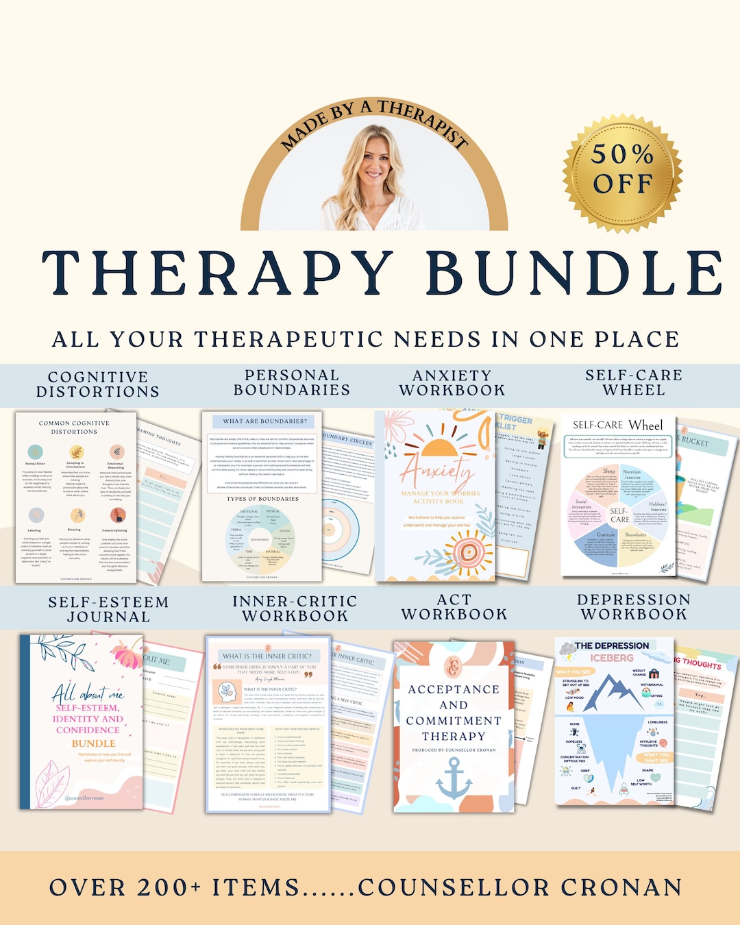 Therapy Worksheet Bundle, Psychology Resources, Inner Critic ...