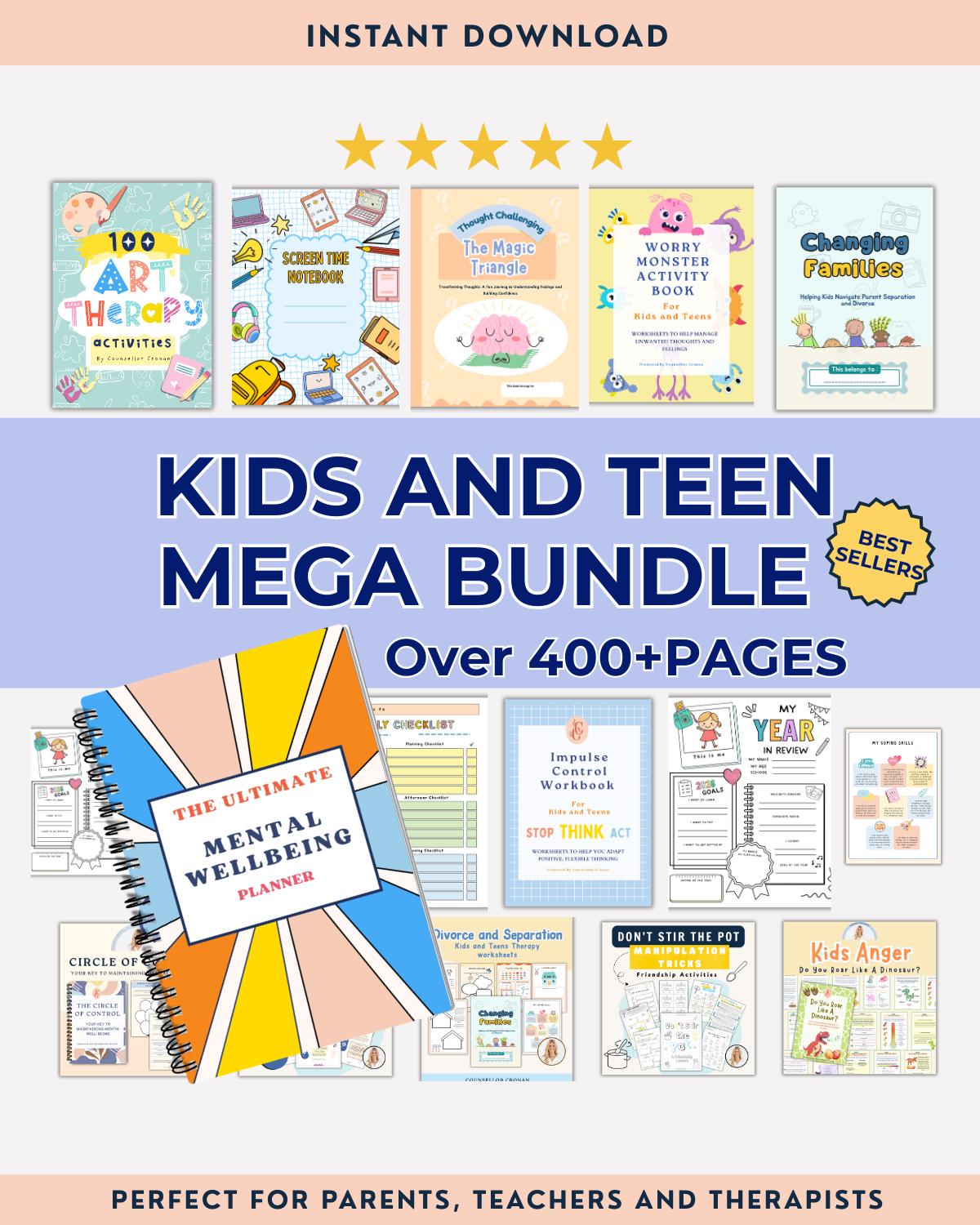 Teen and Kids Therapy Workbook Bundle. Well-being Wellness Therapy ...