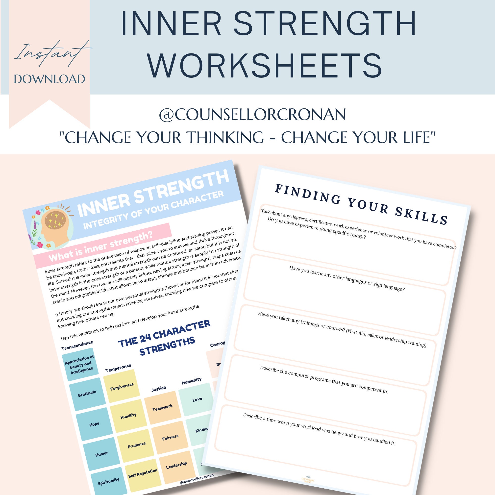 Inner Strength Worksheets Solution Focused Therapy Strengths - Etsy UK