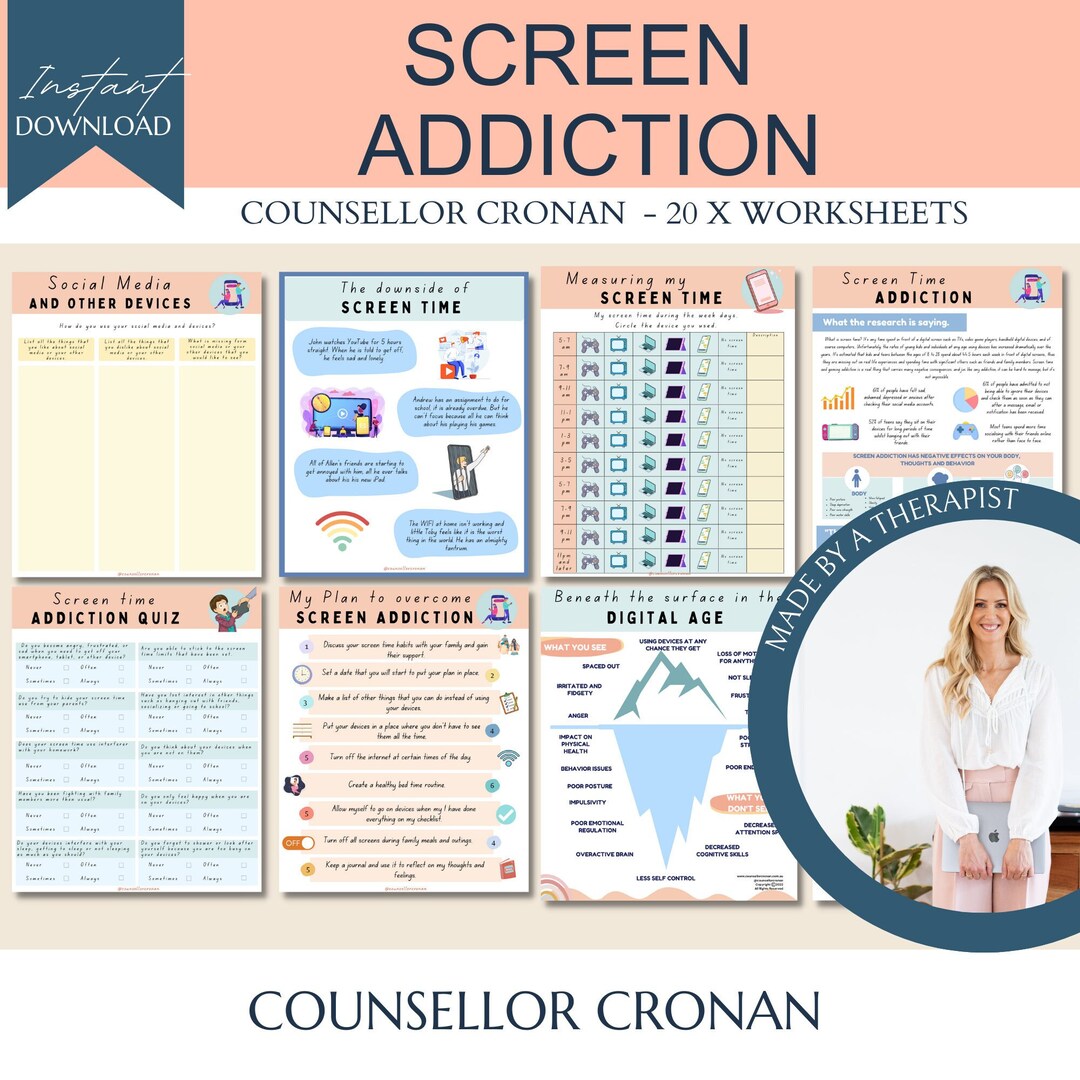 Screen Time Addiction Worksheets, Kids Therapy, Child Therapist ...
