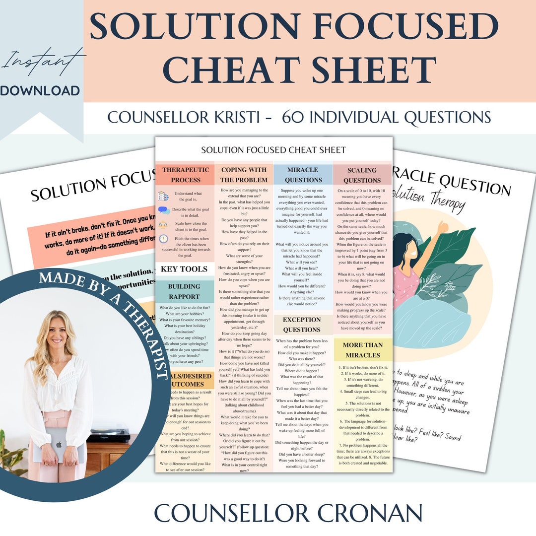 Solution Focused Cheat Sheet, Solution Seeking, Therapist Questions ...
