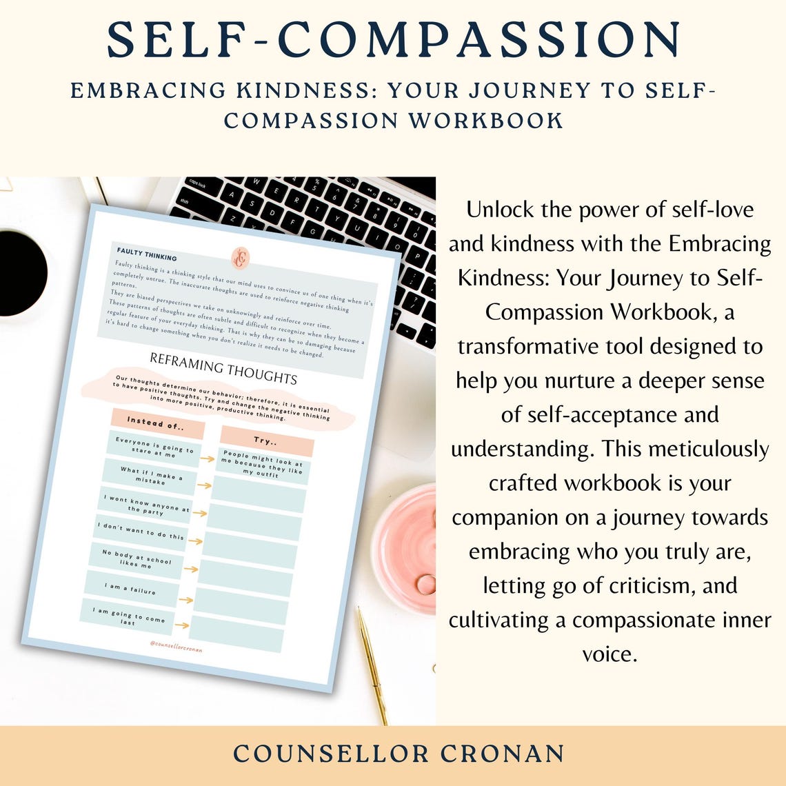 Self-compassion Journal, Self-care Workbook, Positive Affirmations ...