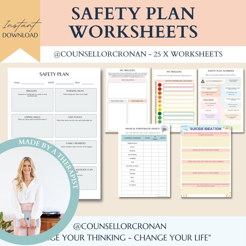 Safety Plan Worksheets Crisis Plan Workbook Suicide - Etsy