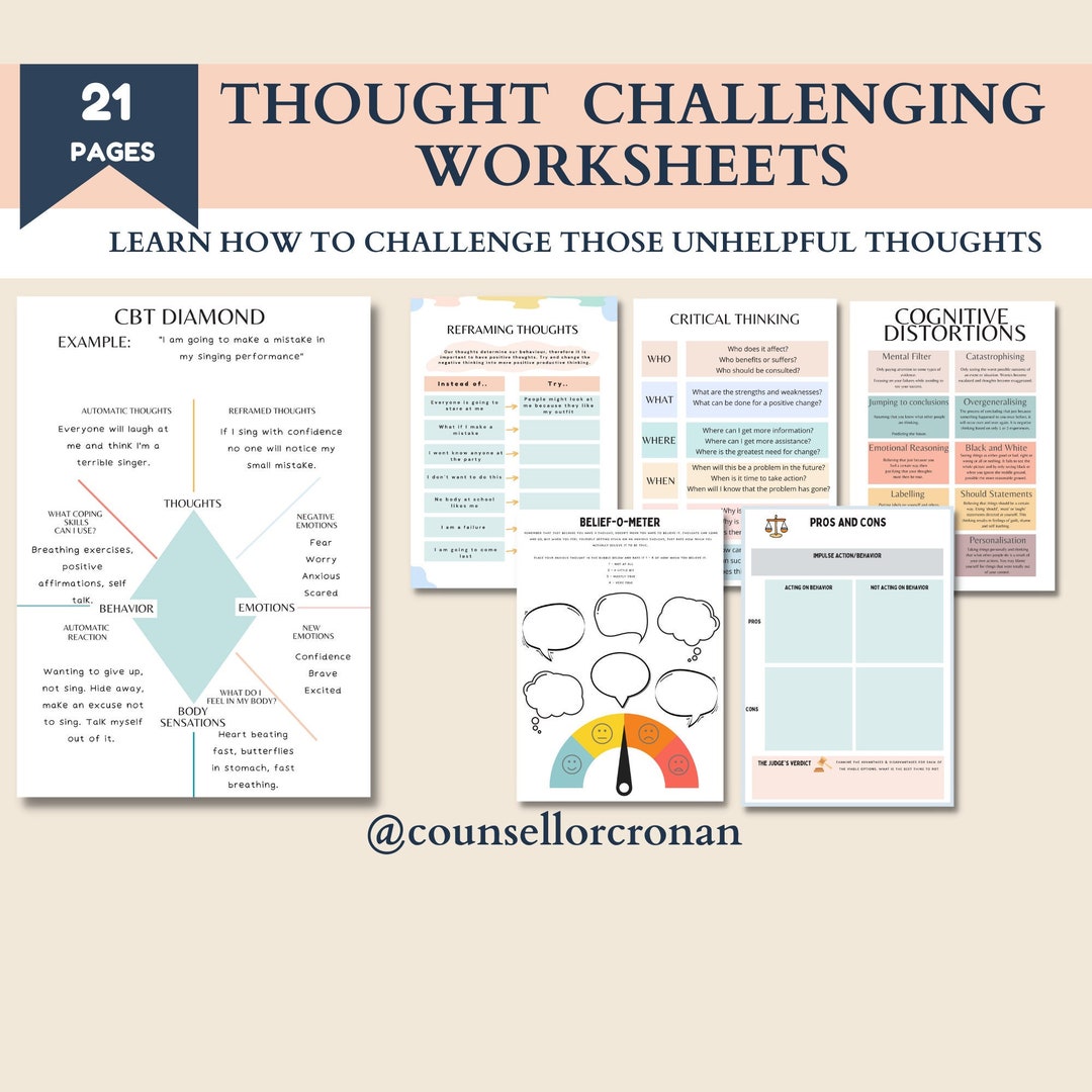 Thought Challenging Worksheets Cognitive Distortions - Etsy