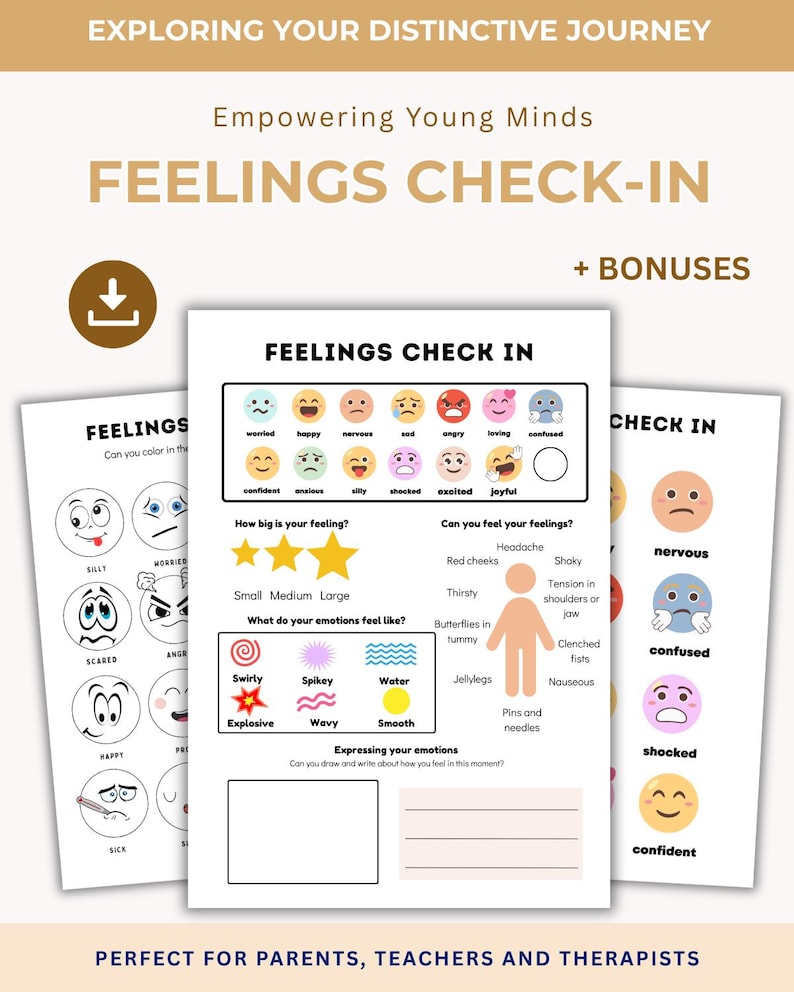 Kids Feelings Check in Worksheets. Feelings Poster, Emotional Self ...