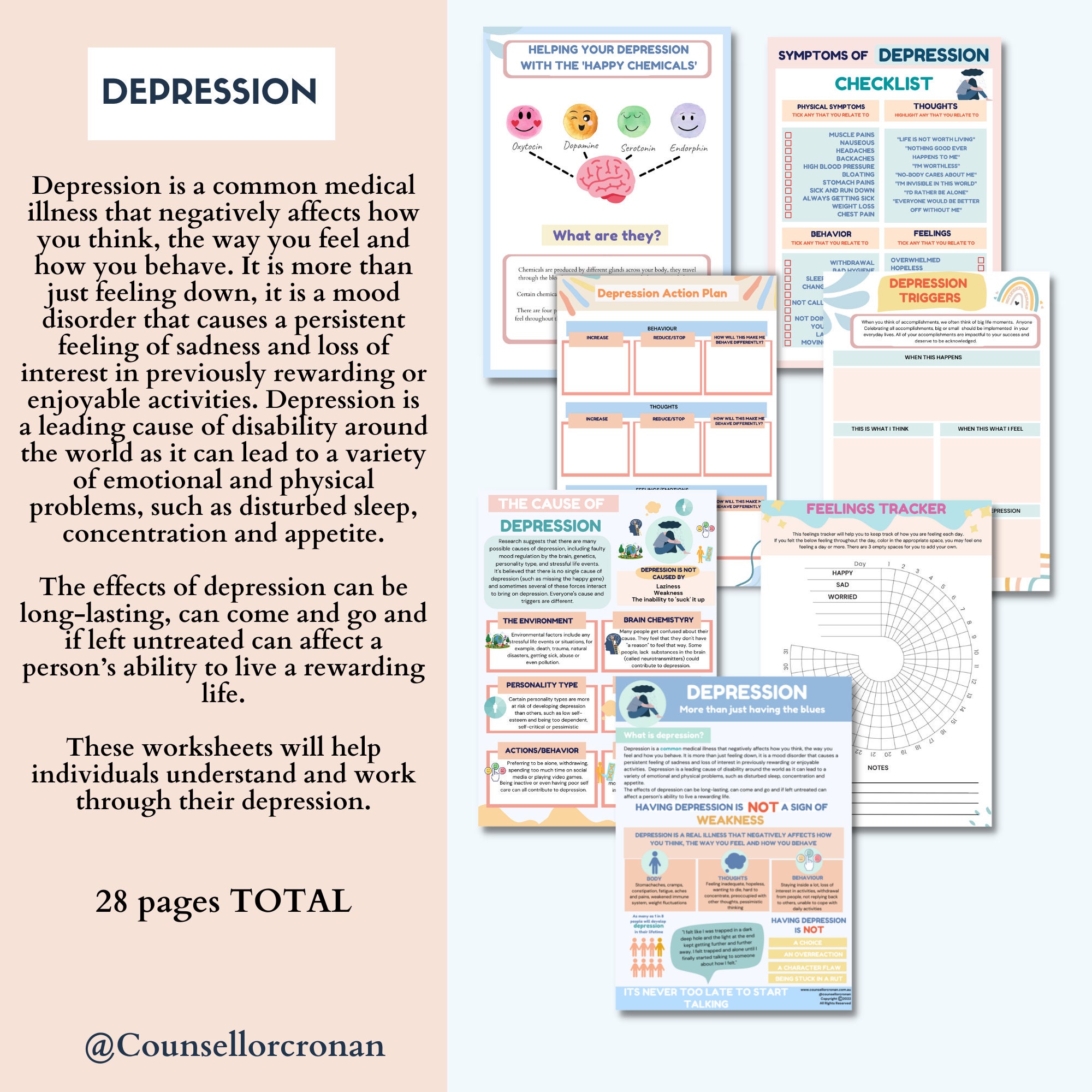 Depression Digital Download Worksheets Group Therapy Tools - Etsy Australia