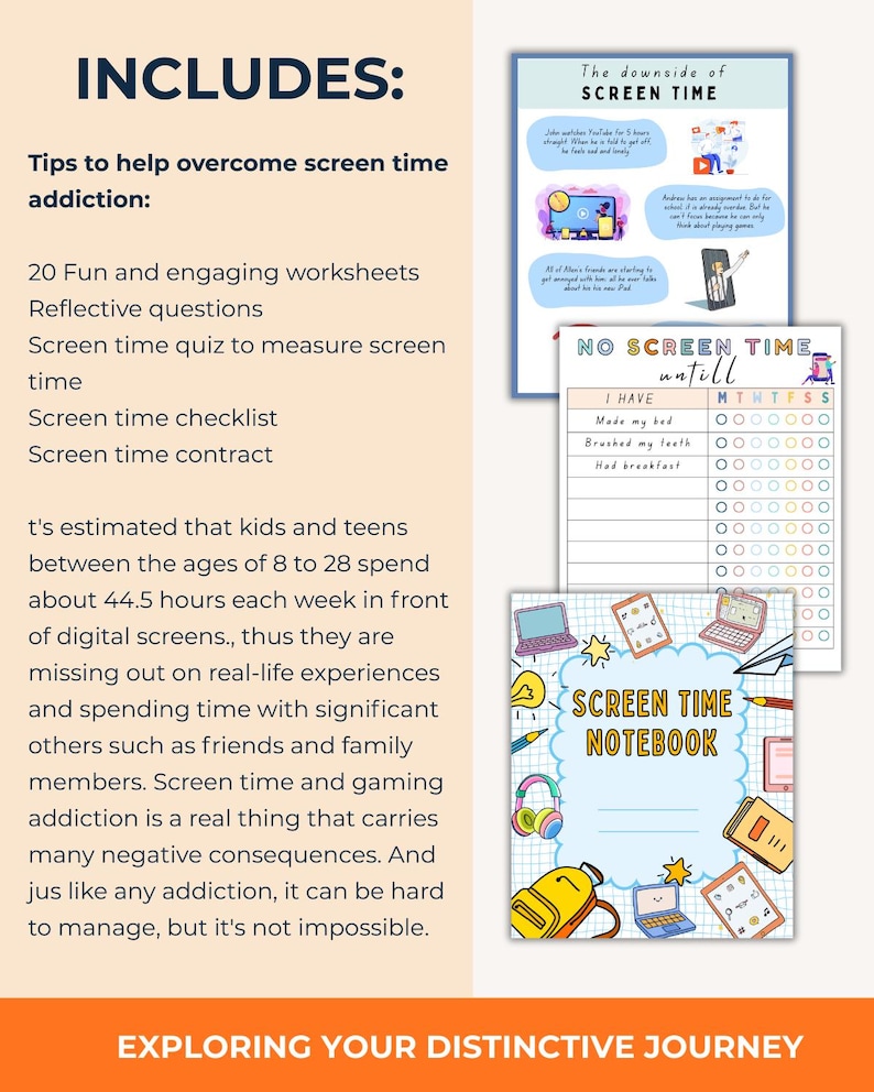 Screen Time Addiction Worksheets, Kids Therapy, Child Therapist ...