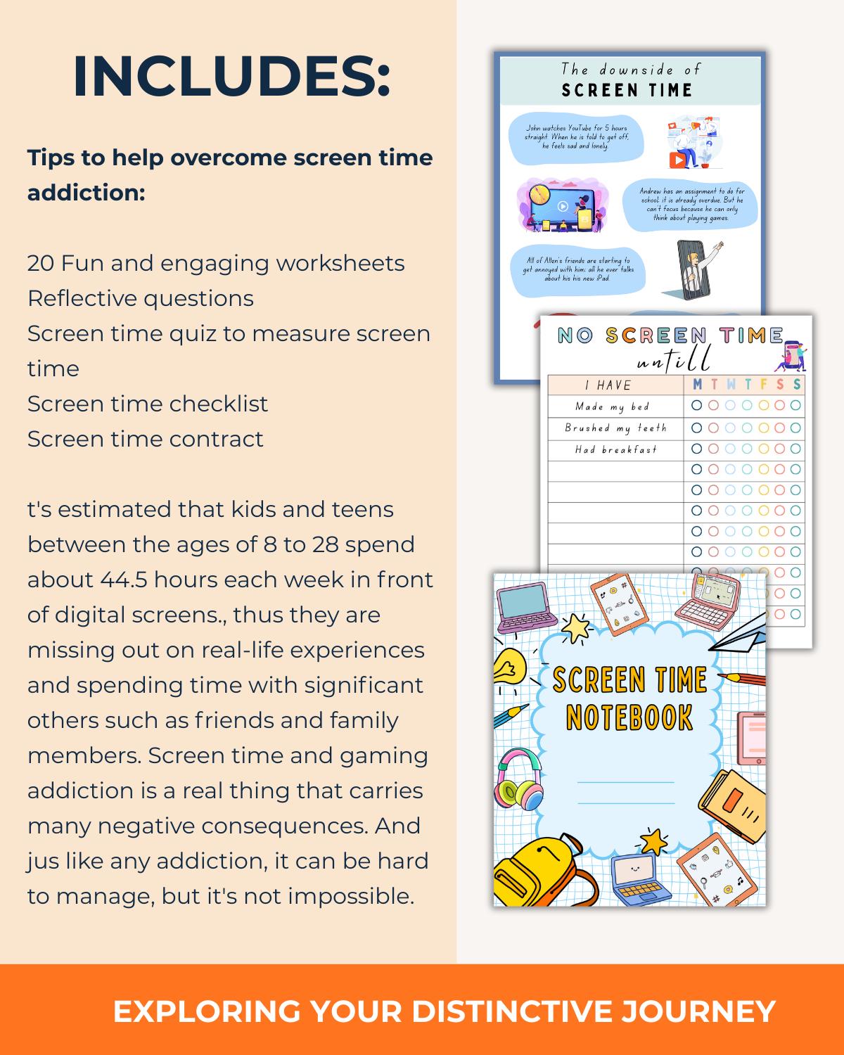 Screen Time Addiction Worksheets, Kids Therapy, Child Therapist ...