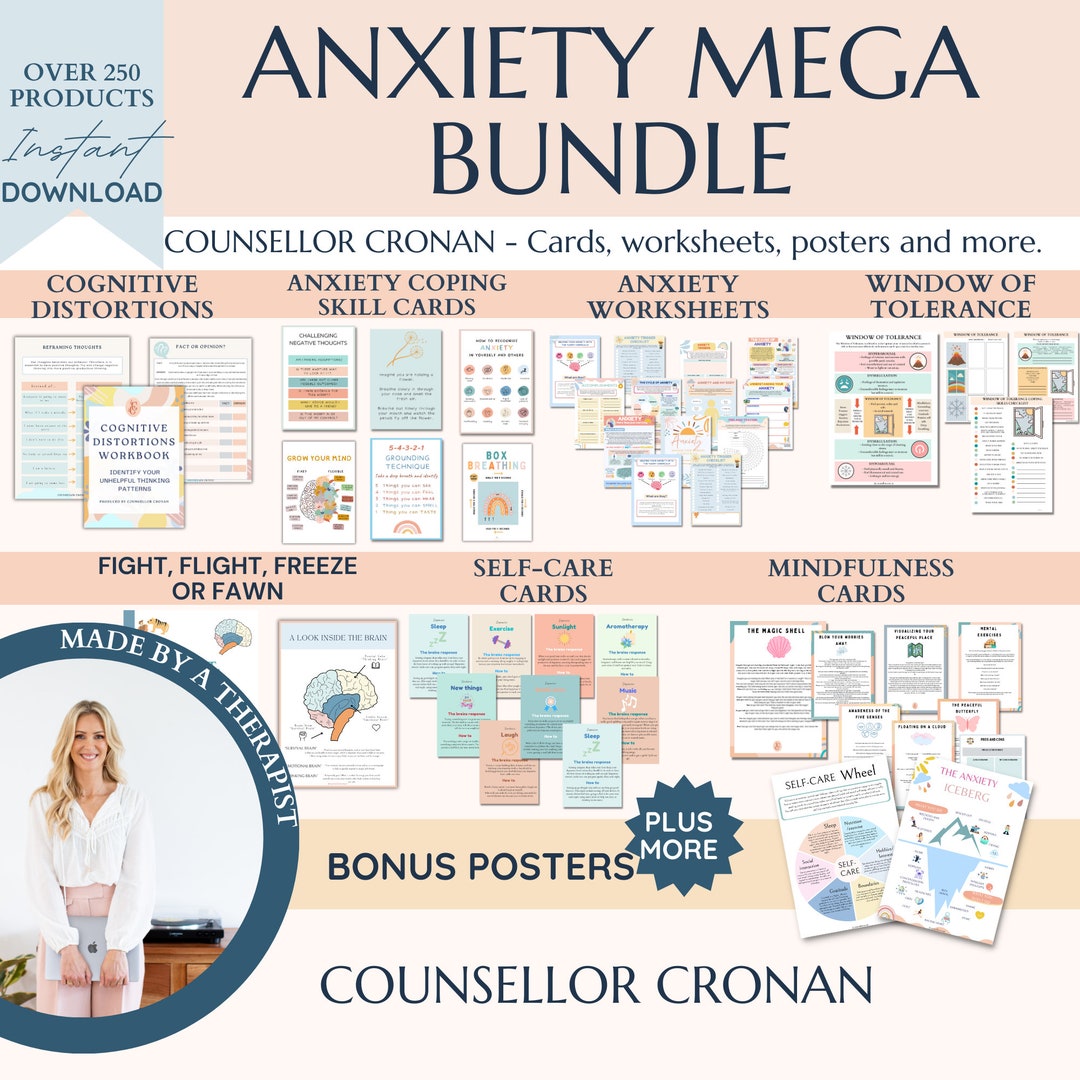 Anxiety Coping Skills Mega Bundle, Therapy Worksheets, Anxiety Cards ...