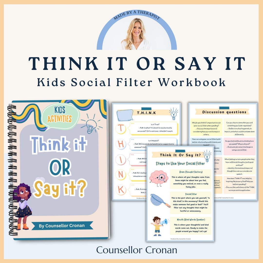 Think It or Say It Workbook for Kids. Social Filter, Social Skills ...