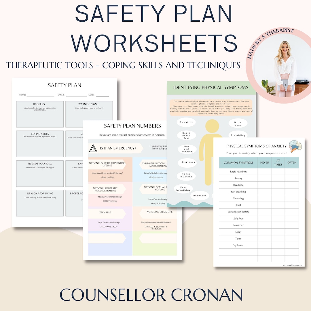 Safety Plan Worksheets for All Ages, Therapist Notes, Therapist ...