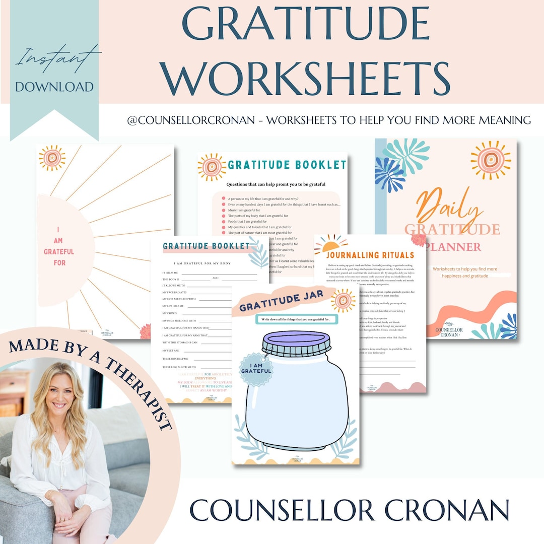 Gratitude Therapy Journal Worksheets, Mental Health Print, Self Care ...