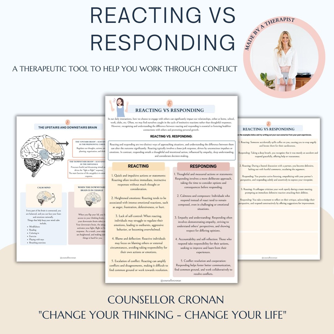 Responding Vs Reacting Worksheets. Therapy Worksheets - Etsy UK