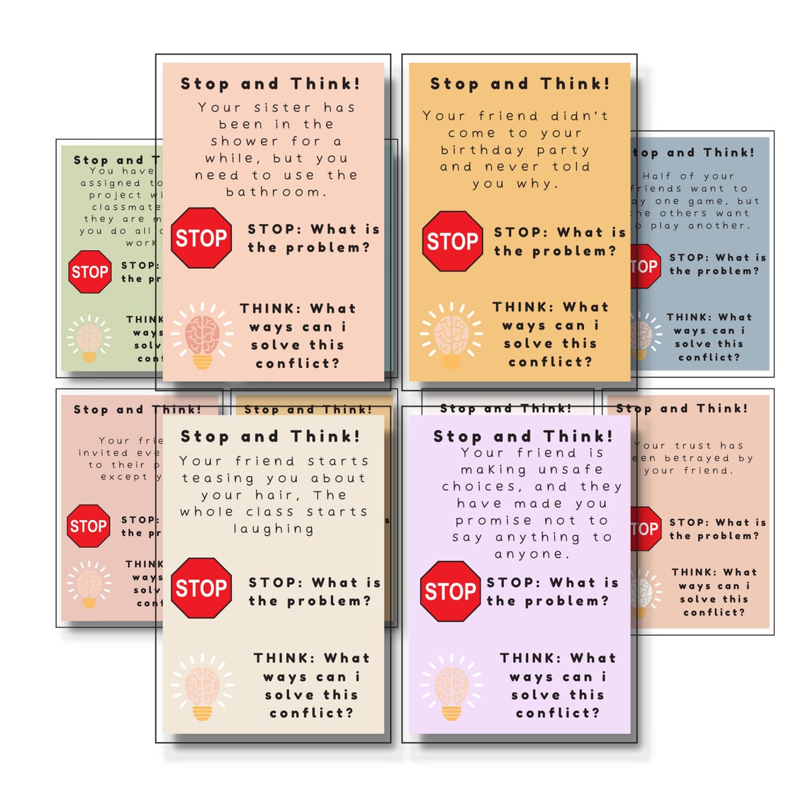 Conflict Resolution Flashcards for Kids Social Skill - Etsy