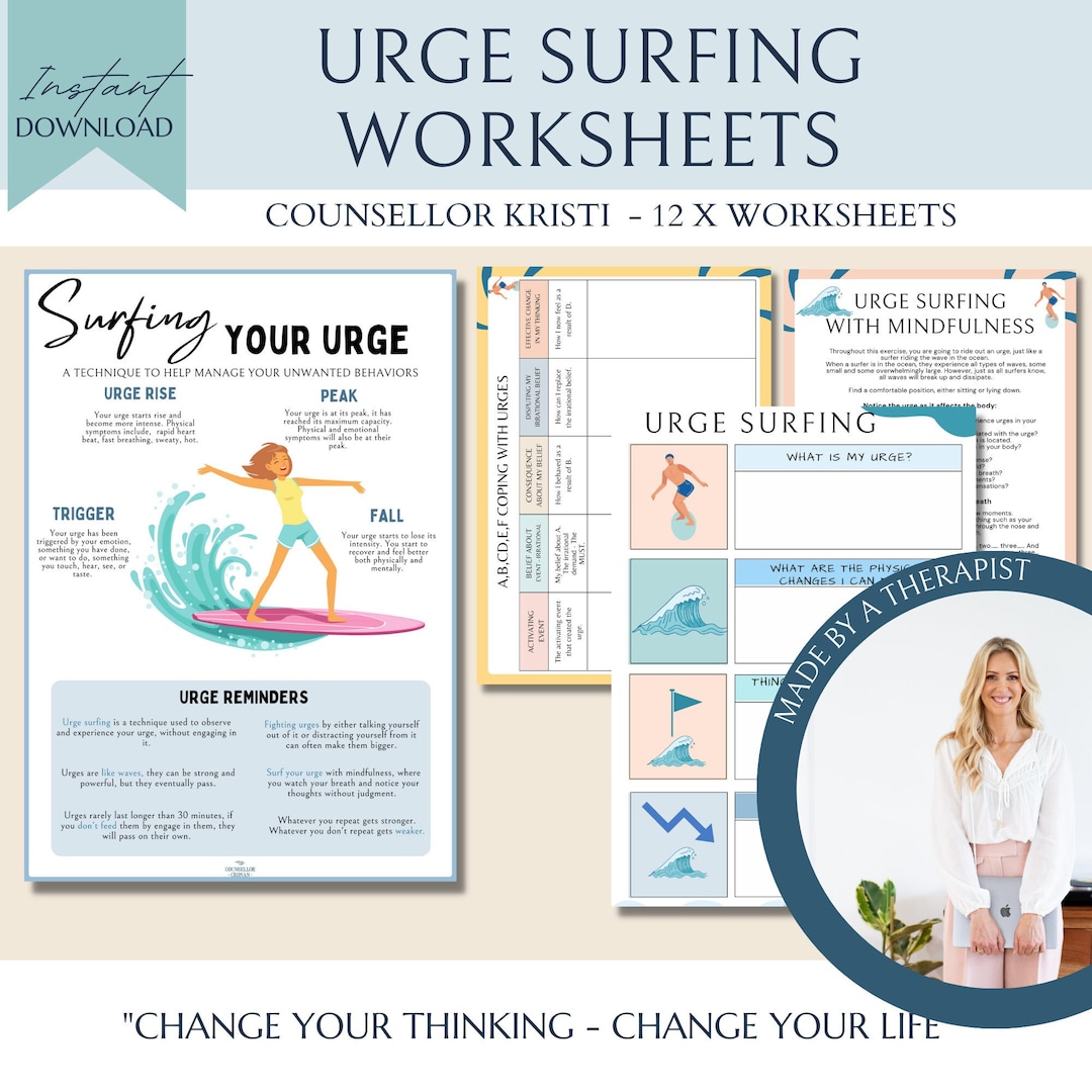 Urge Surfing Worksheets Manage Your Urges Self Harm - Etsy