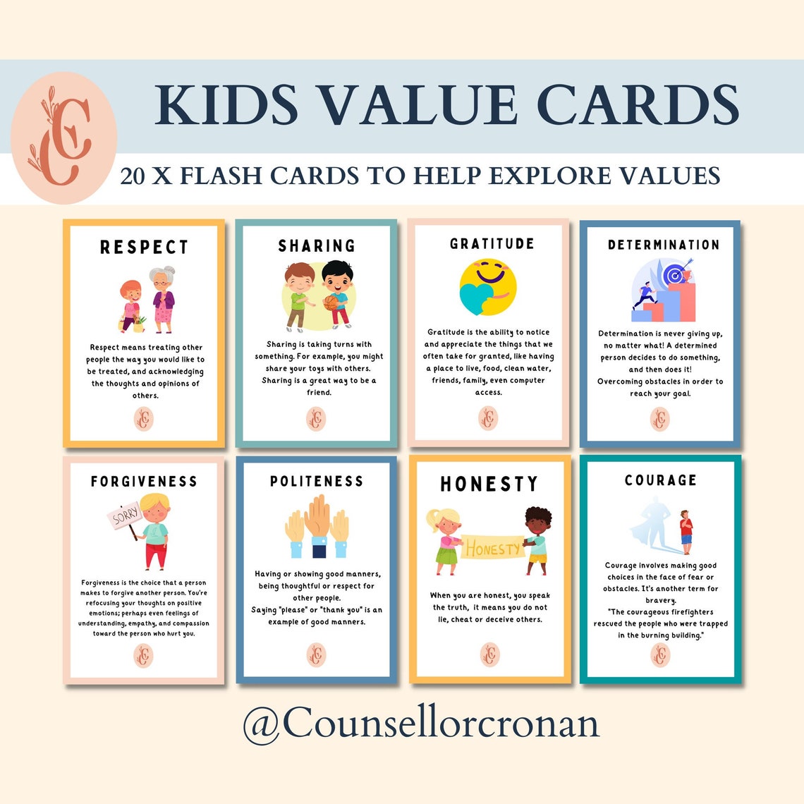 Kids Moral Values Flash Cards Acceptance and Commitment - Etsy UK