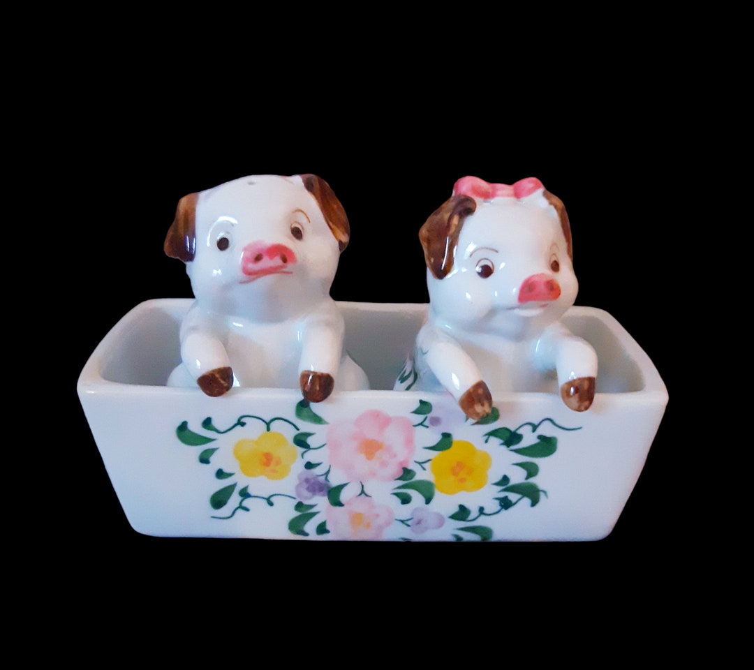 Ceramic Pig Couple in Trough Tray Salt Pepper Shaker Set - Etsy