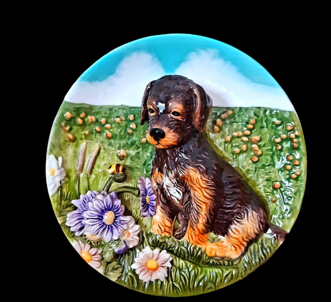3D Decorative Dog Plate With Daisy Flowers Bee - Etsy