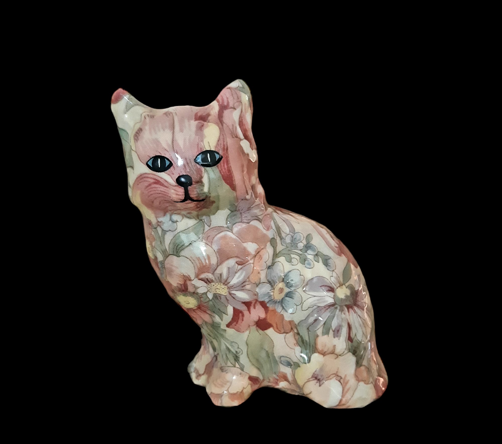 Decoupage Floral Patch Cat Figurine Statue - Etsy