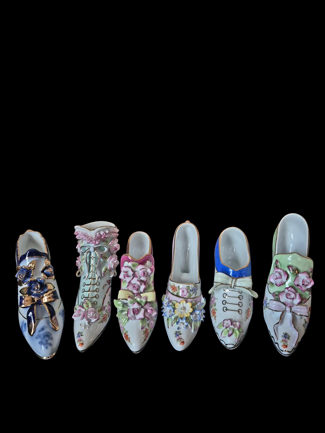 Cracker Barrel Porcelain Victorian Style Floral High Heel Shoes Set 6 ...