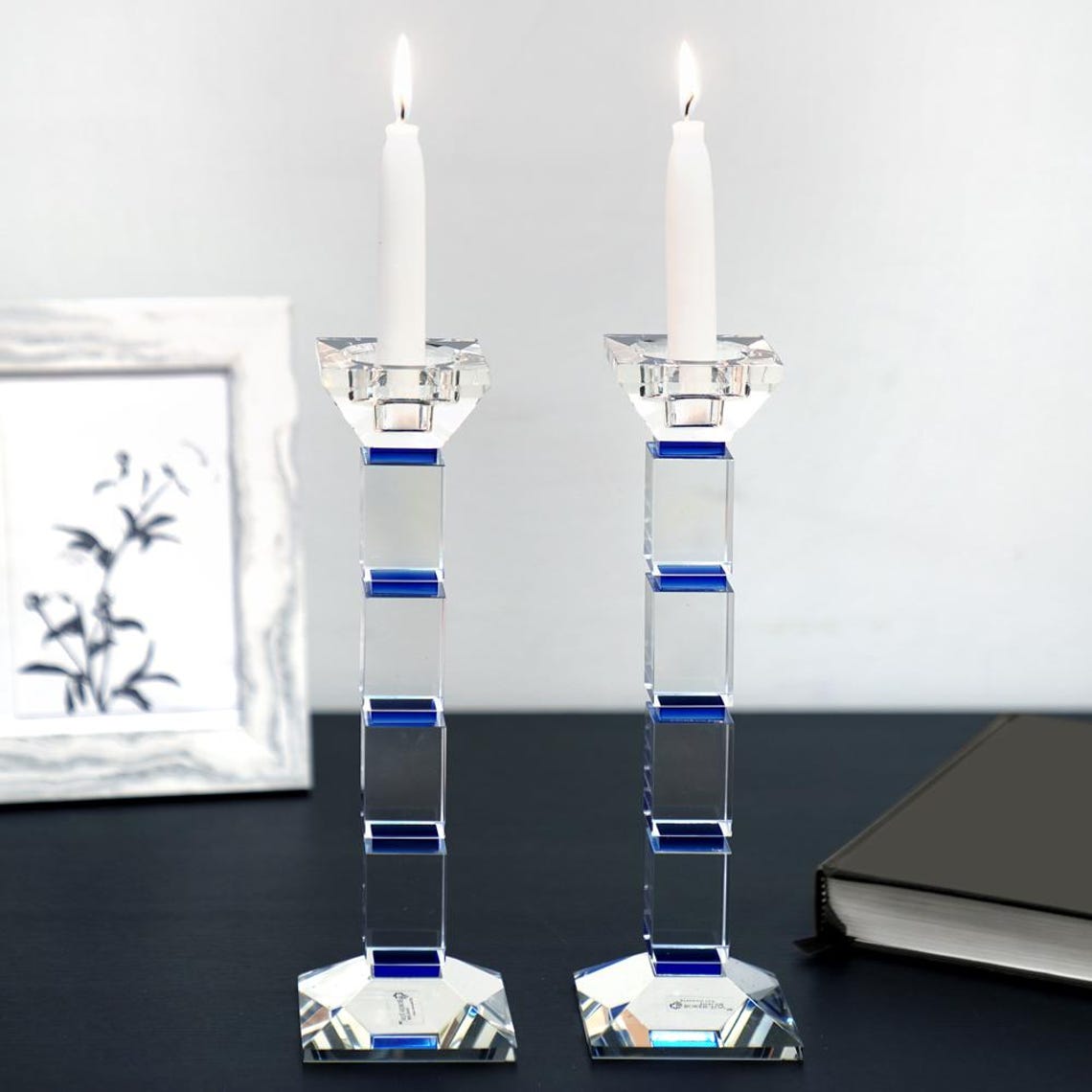 Crystal Candlesticks Square Design Set of 2 - Blue - Etsy