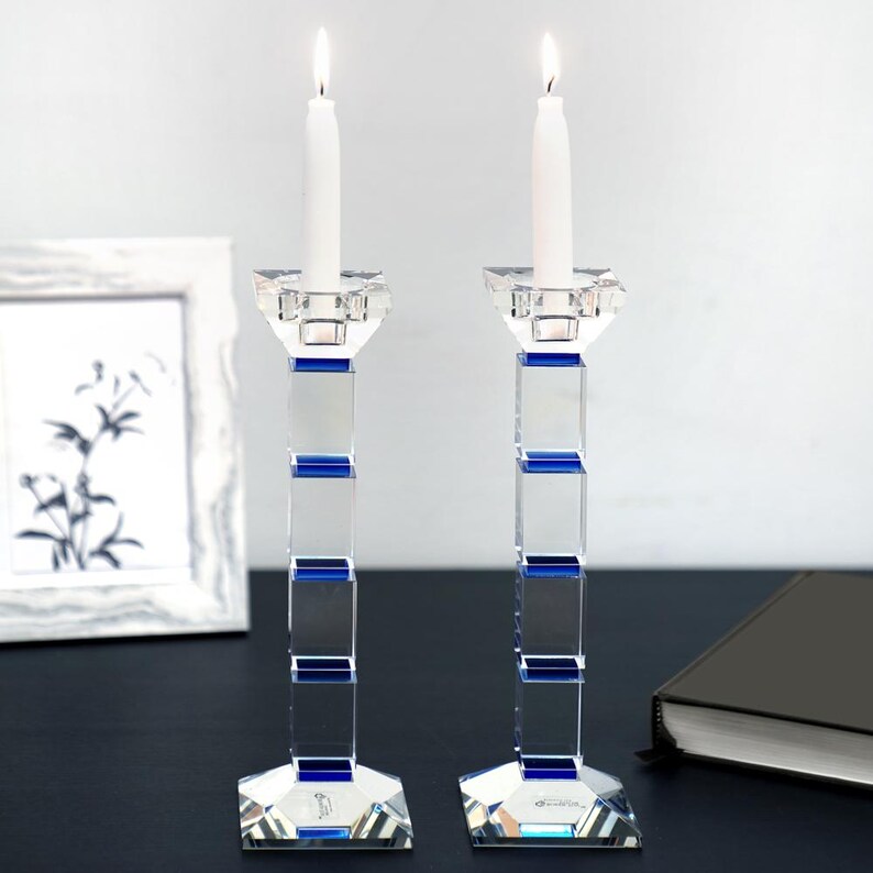 Crystal Candlesticks Square Design Set of 2 - Blue - Etsy