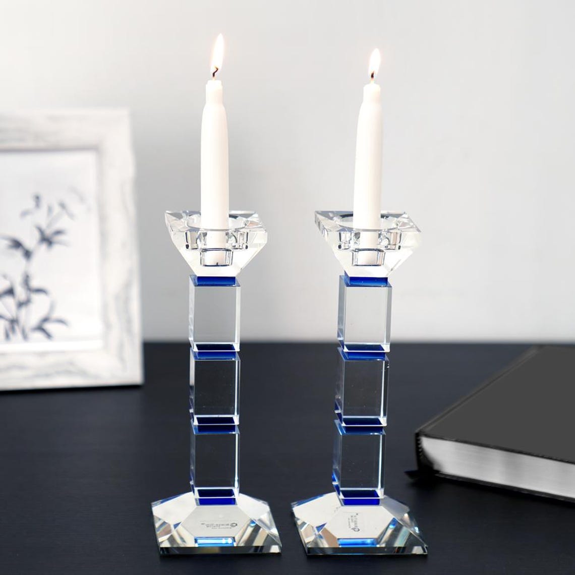 Crystal Candlesticks Square Design Set of 2 - Blue - Etsy