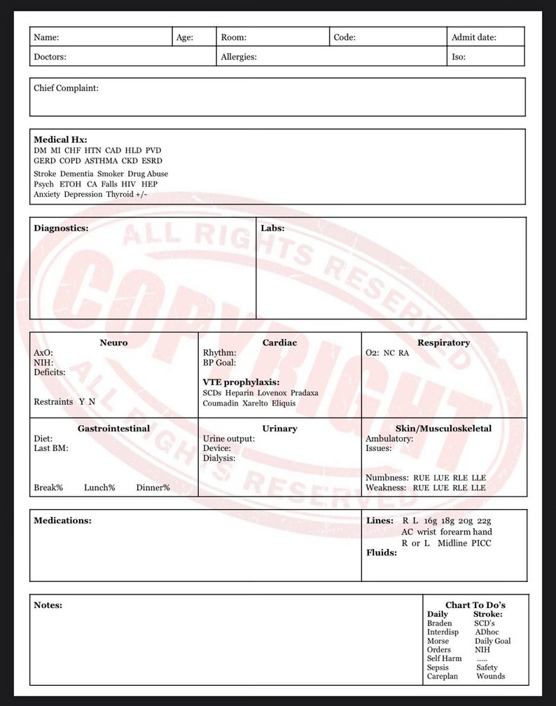 Pcu, Tele, Med-surg, Nursing Report Sheets - Etsy