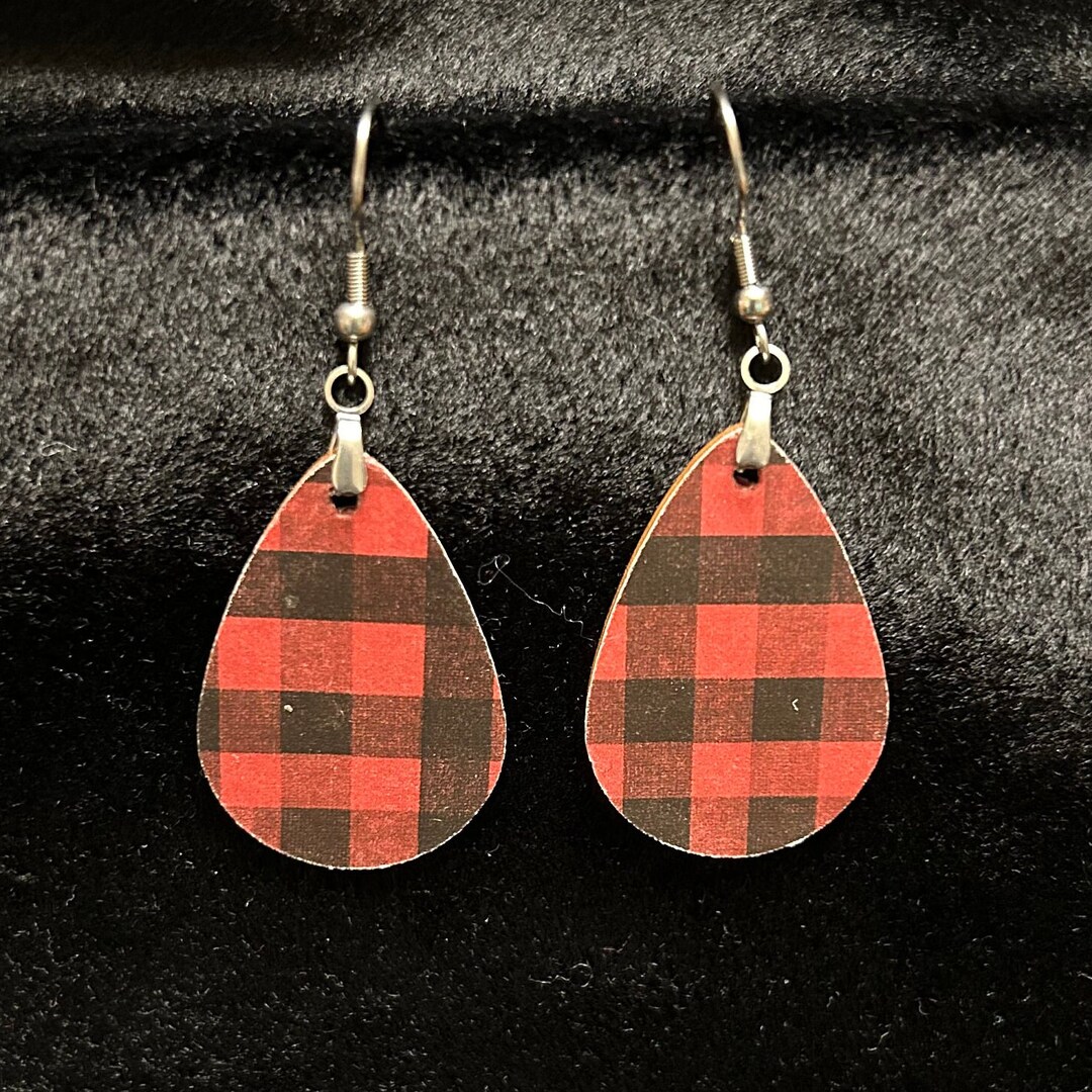 Lightweight Laser Cut Balsa/christmas/buffalo Plaid/teardrop Earrings ...