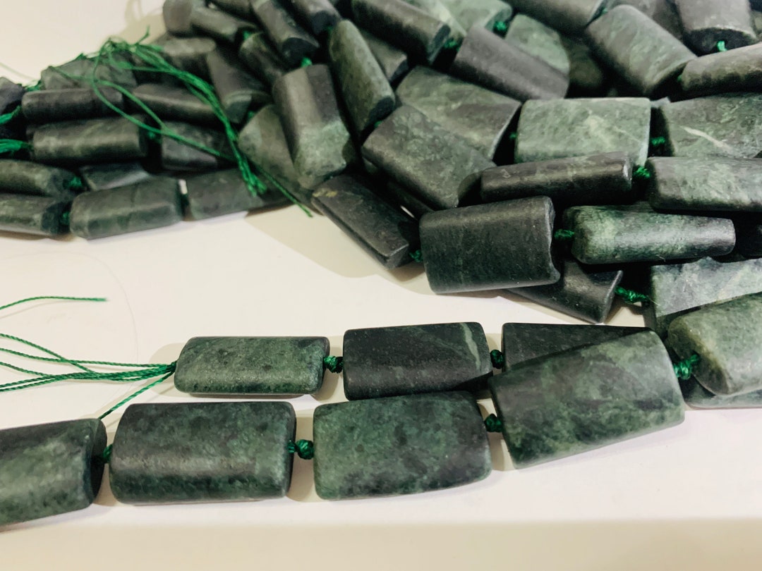 Dark Green Jade Rectangle Beads Strands, Jade Beads From Afghanistan ...
