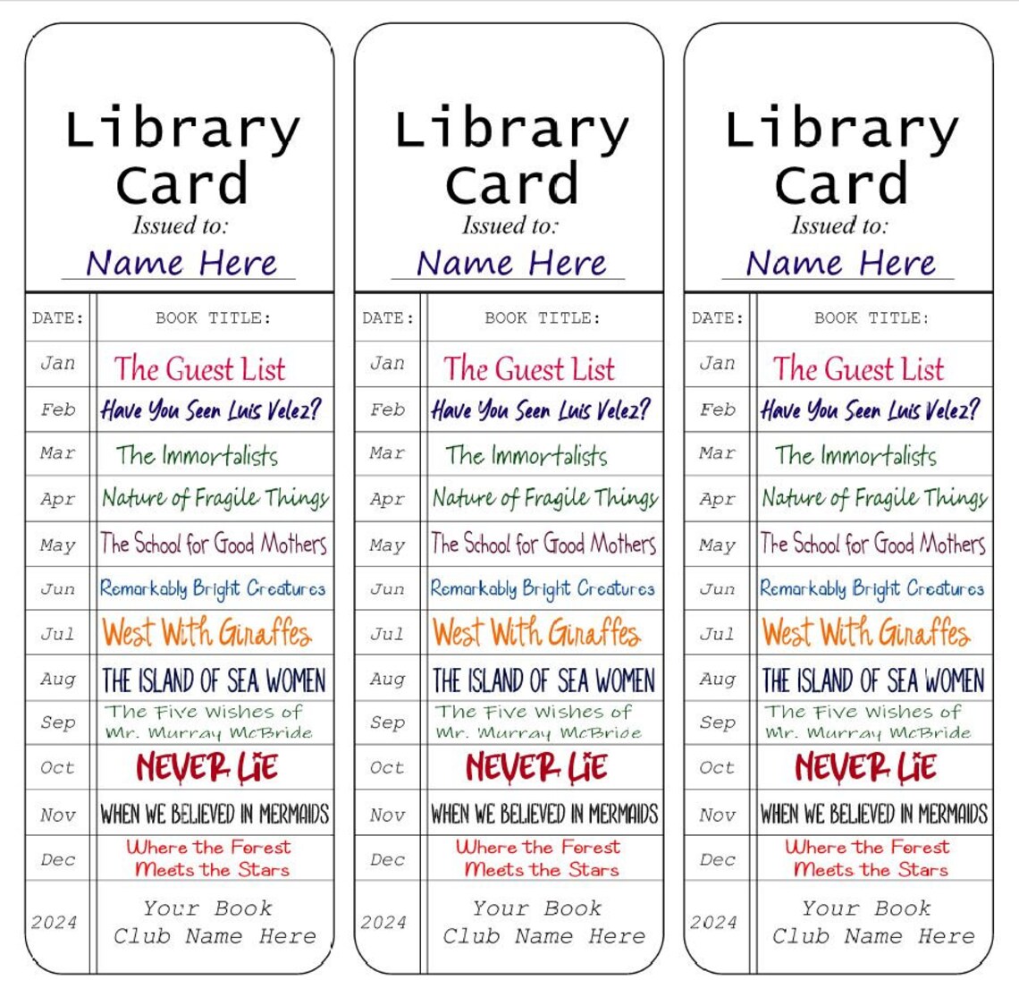 Printable Custom Bookmarks, Book Club, Reading List, Gifts for Book ...