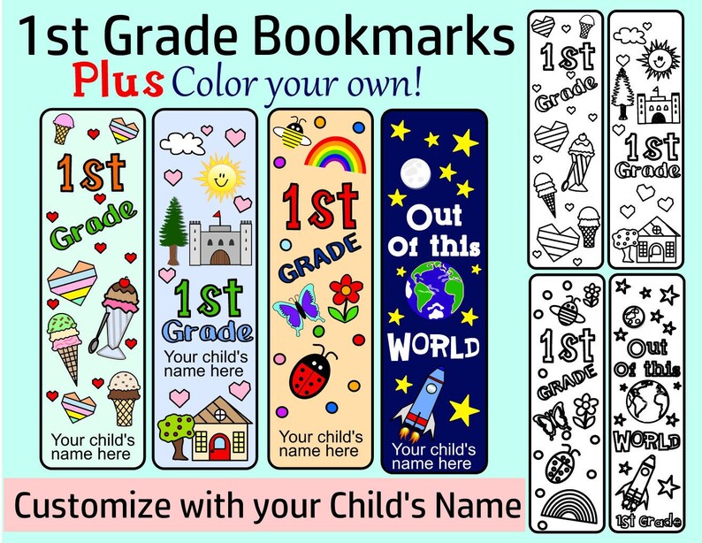 Personalized Bookmark 1st Grade Gift Printable Bookmarks for - Etsy