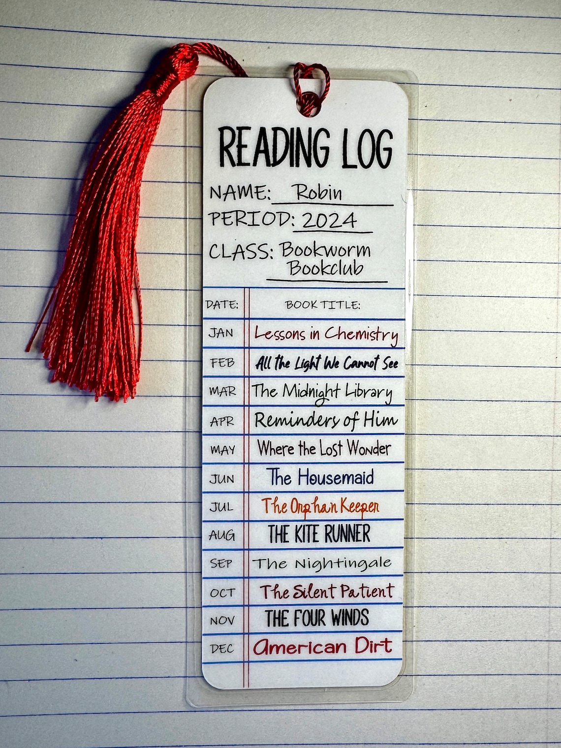 Personalized Book Club Bookmarks, Reading Goals, School Reading List ...