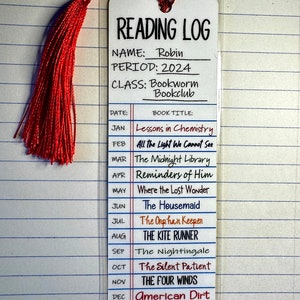 Personalized Book Club Bookmarks, Reading Goals, School Reading List ...