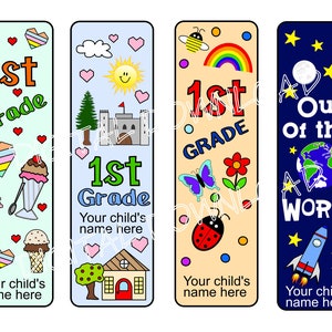 Personalized Bookmark, 1st Grade Gift, Printable Bookmarks for Kids ...