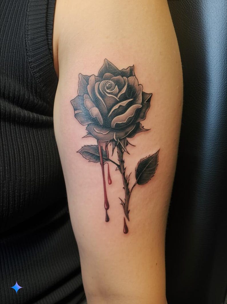 Blood-dripping Rose Tattoo Design - Etsy