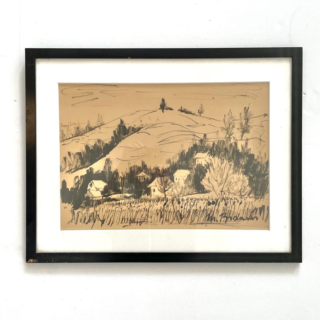 Original Vintage Mid Century 1960s Drawing in Black and White on Paper ...