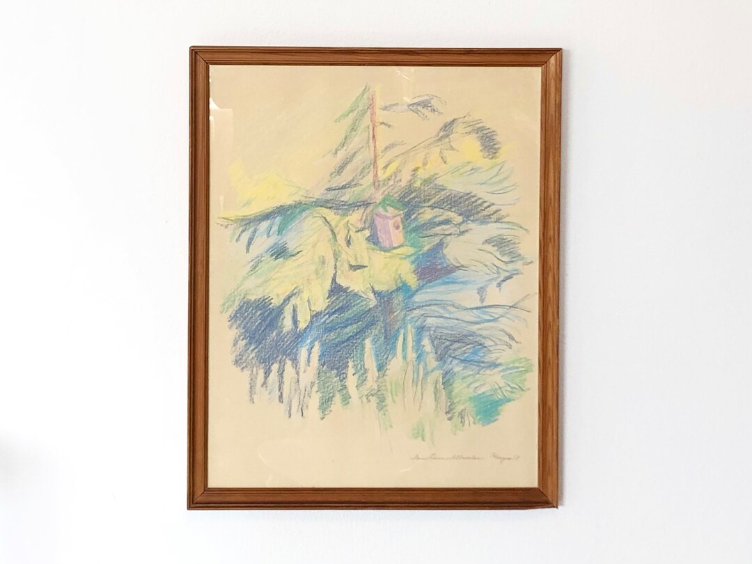 Original Danish Oil Chalk Drawing on Paper by From 1958 by Marie Louise ...